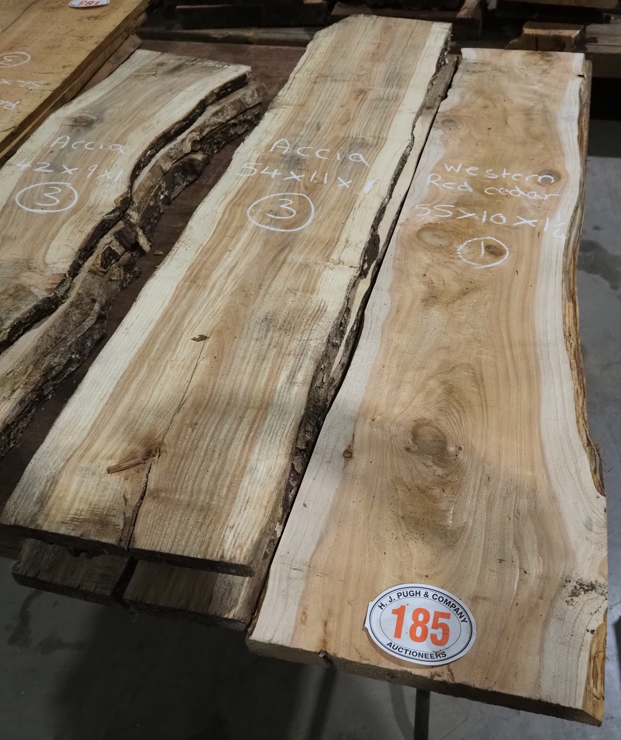 Acacia 54"x11"x1" - 3 and Western Red Cedar 55"x10"x1½" - 1