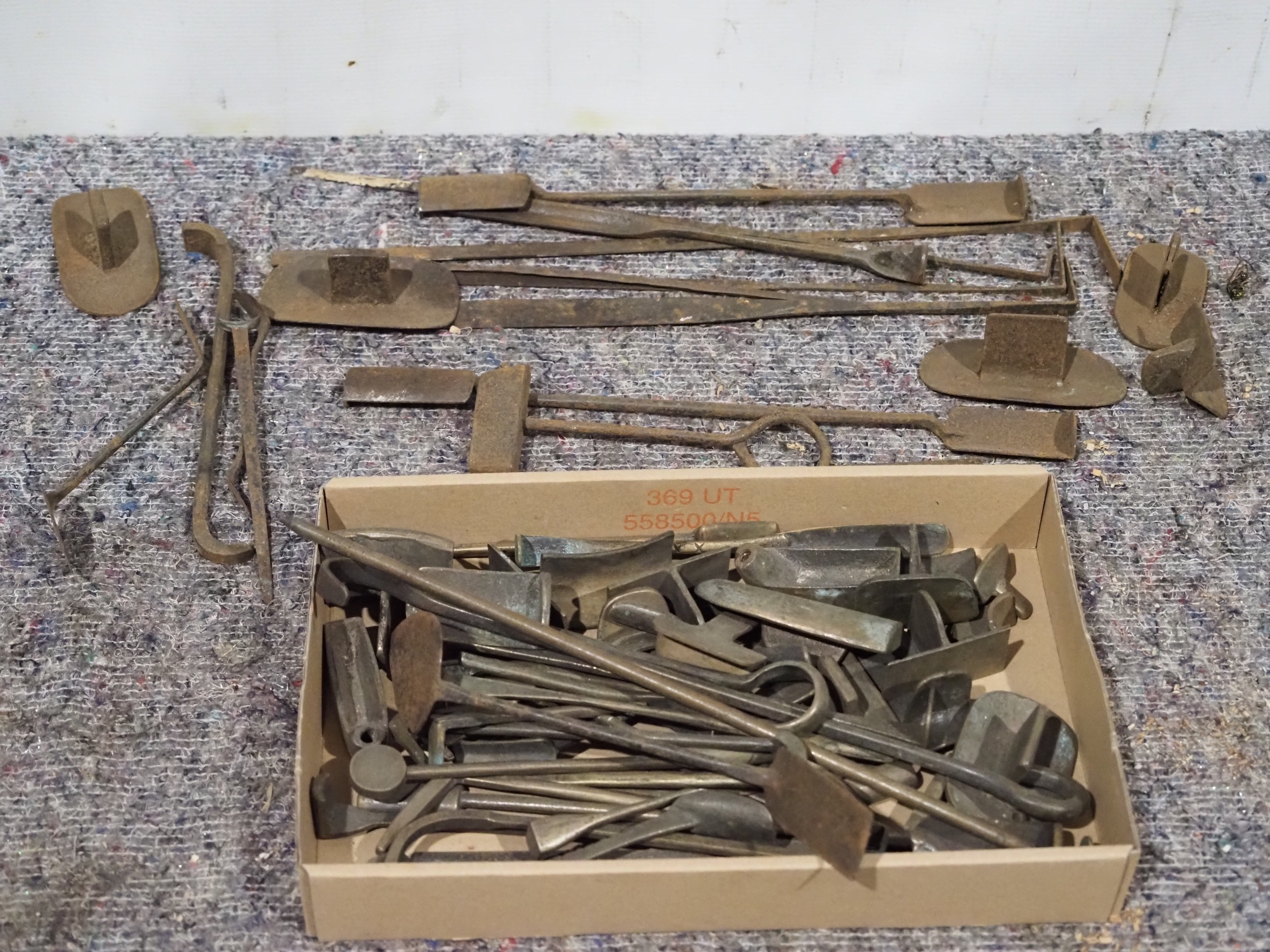 Vintage sand casting tools, bronze and steel