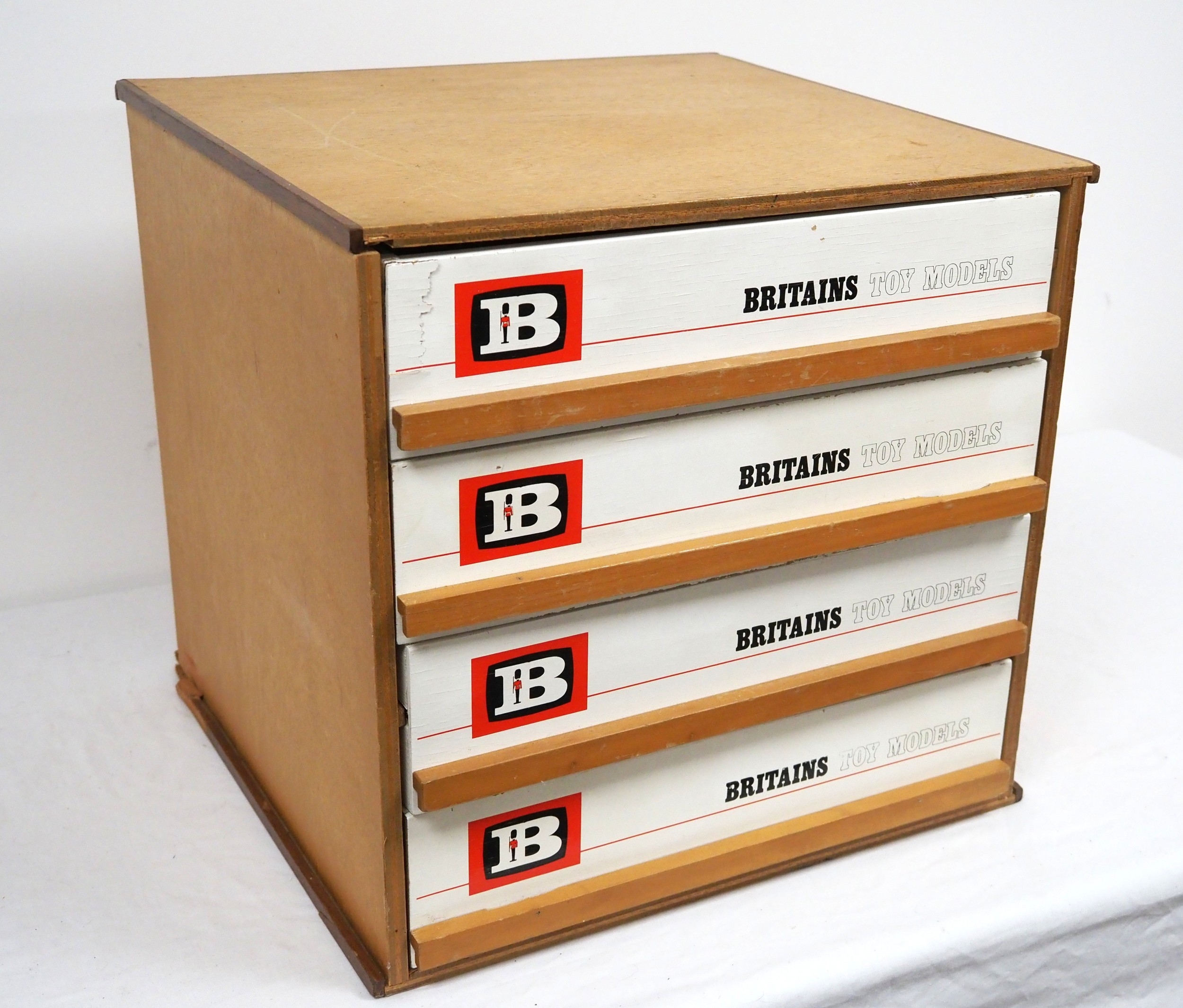 Wooden 4 drawer toy chest with Britains logo H18" x W19" x D18" AF