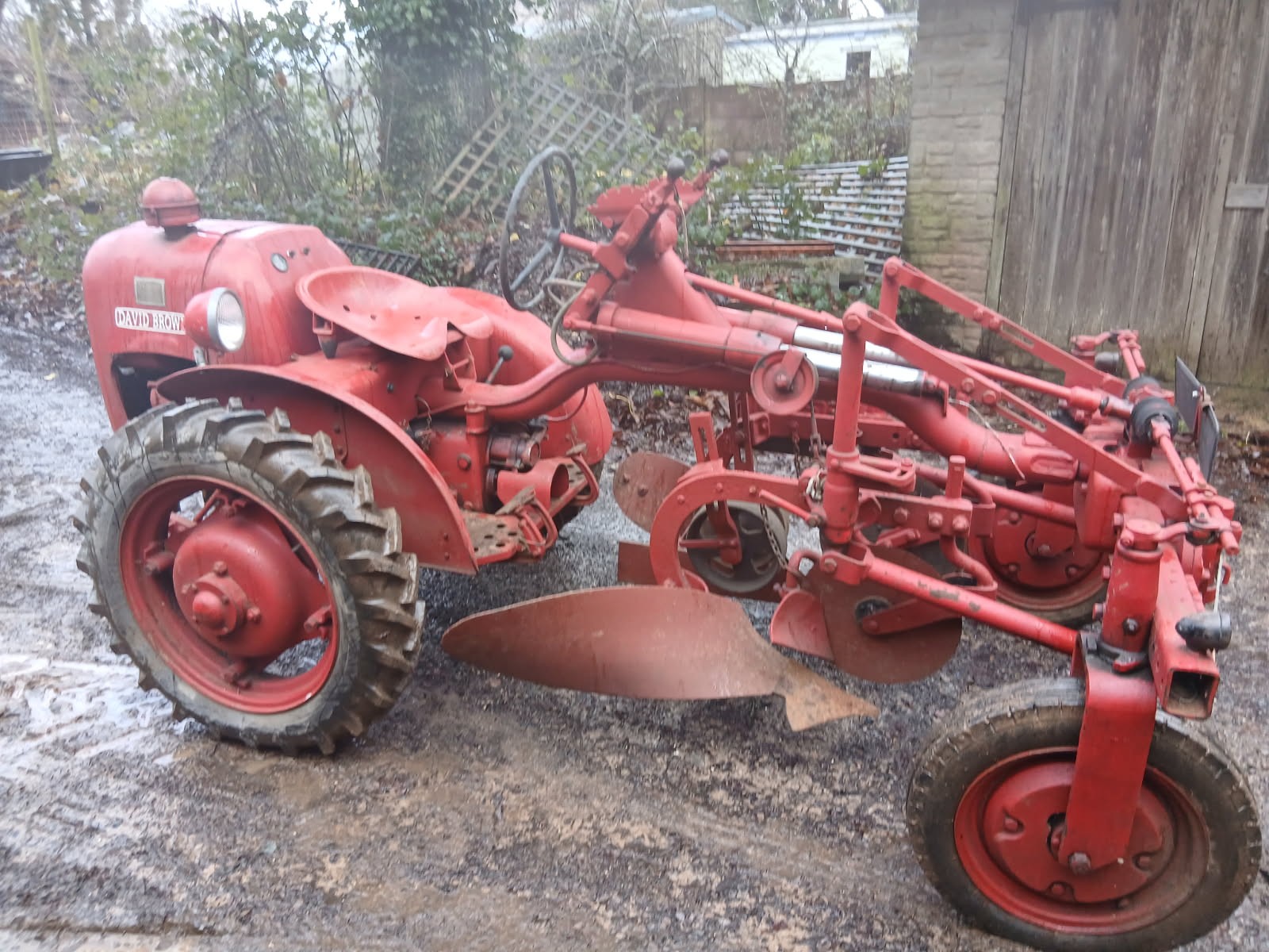 David Brown 2D tractor c/w ploughs, seed drills and hoe. No V5