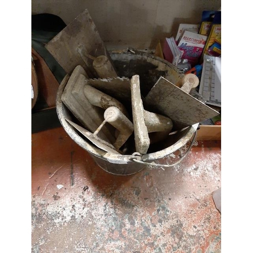 Bucket Of Brick Laying/Plastering Tools
