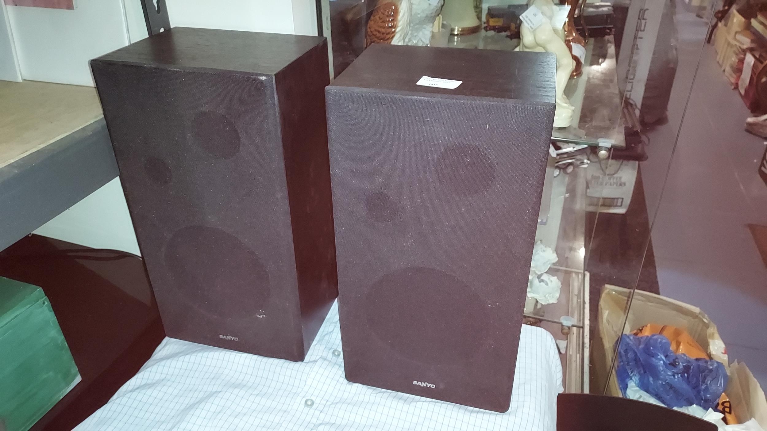 Sanyo Stereo System In Cabinet, With Speakers