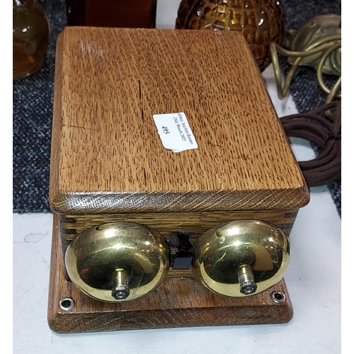 Rectangular Oak, Dual Brass Bells, Telephone Ringer Box For Early ...