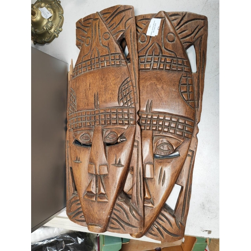 2 Carved Face Wall Plaques One A/F