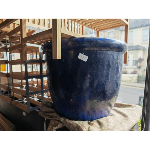 Large Blue Earthenware Flower Pot