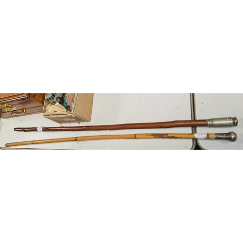 2 Military Swagger Sticks One With Silver Topped