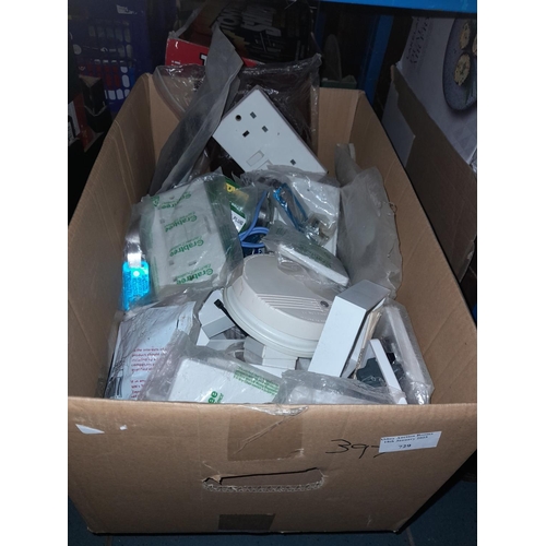 Box Of Electrical Fire Alarms, Plugs Sockets And Switches Etc