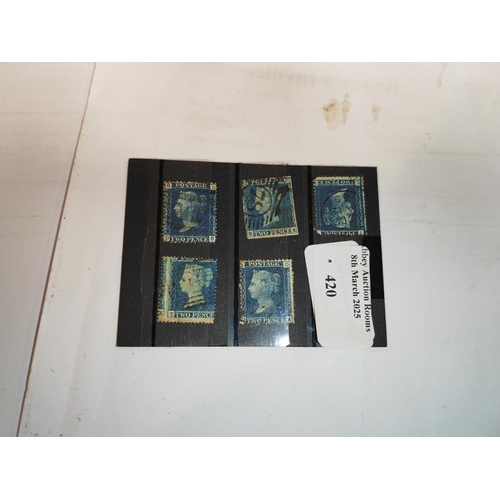 5 Queen Victoria Two Pence Blue Stamps