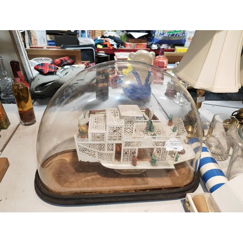 Chinese Junk Boat Diorama Cracked Dome