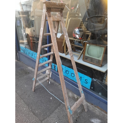 Set Of 8 Tread Wooden Step Ladders Some Damage