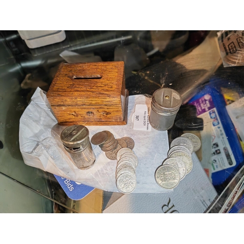 3 Old Money Boxes With Some Coins