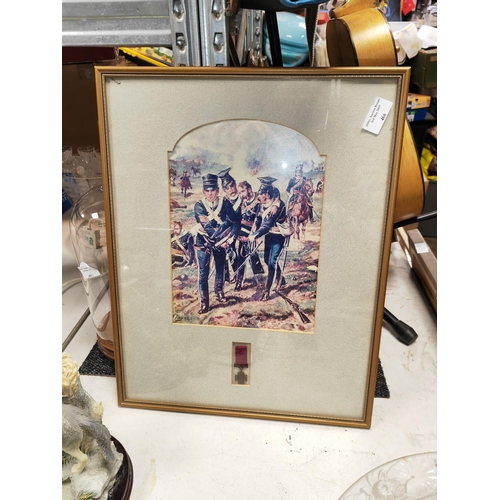 Framed Waterloo Battle Scene Print With Miniature Medal Of Valor