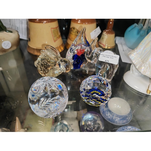 3 Glass Animal Paperweights Plus 2 Others
