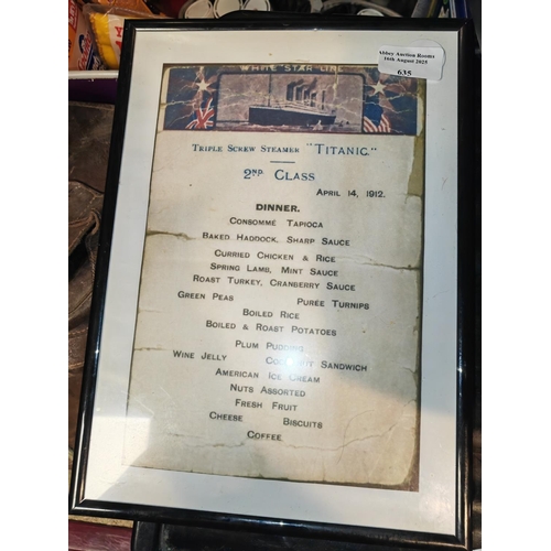 Framed Print Of The Titanic Menu