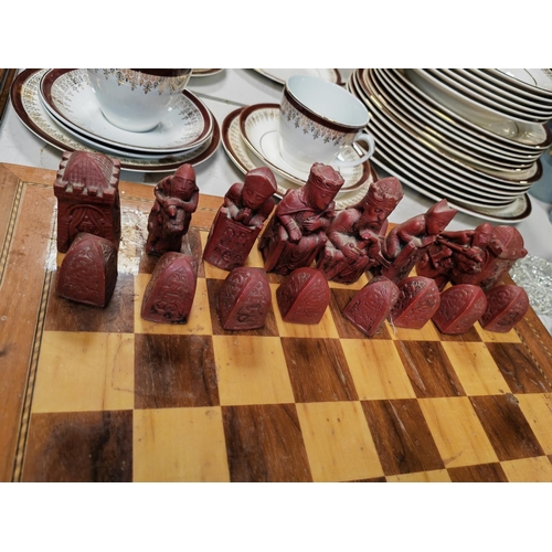 Isle Of Louis Chess Set With Wooden Inlaid Chess Board