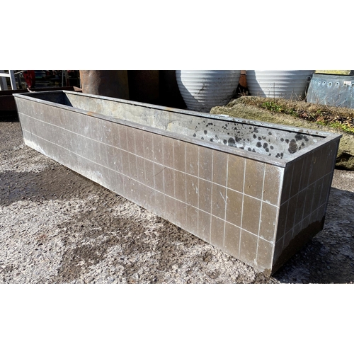 Good modernist long copper trough with geometric decoration 26cm high x ...