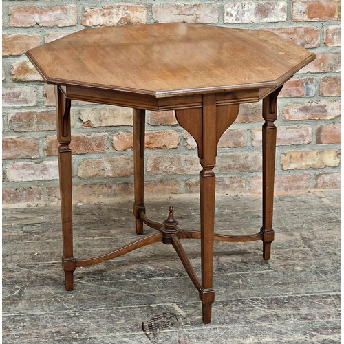Edwardian Liberty of London style mahogany octagonal table, H 69cm x W 77cm