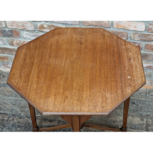 Edwardian Liberty of London style mahogany octagonal table, H 69cm x W 77cm