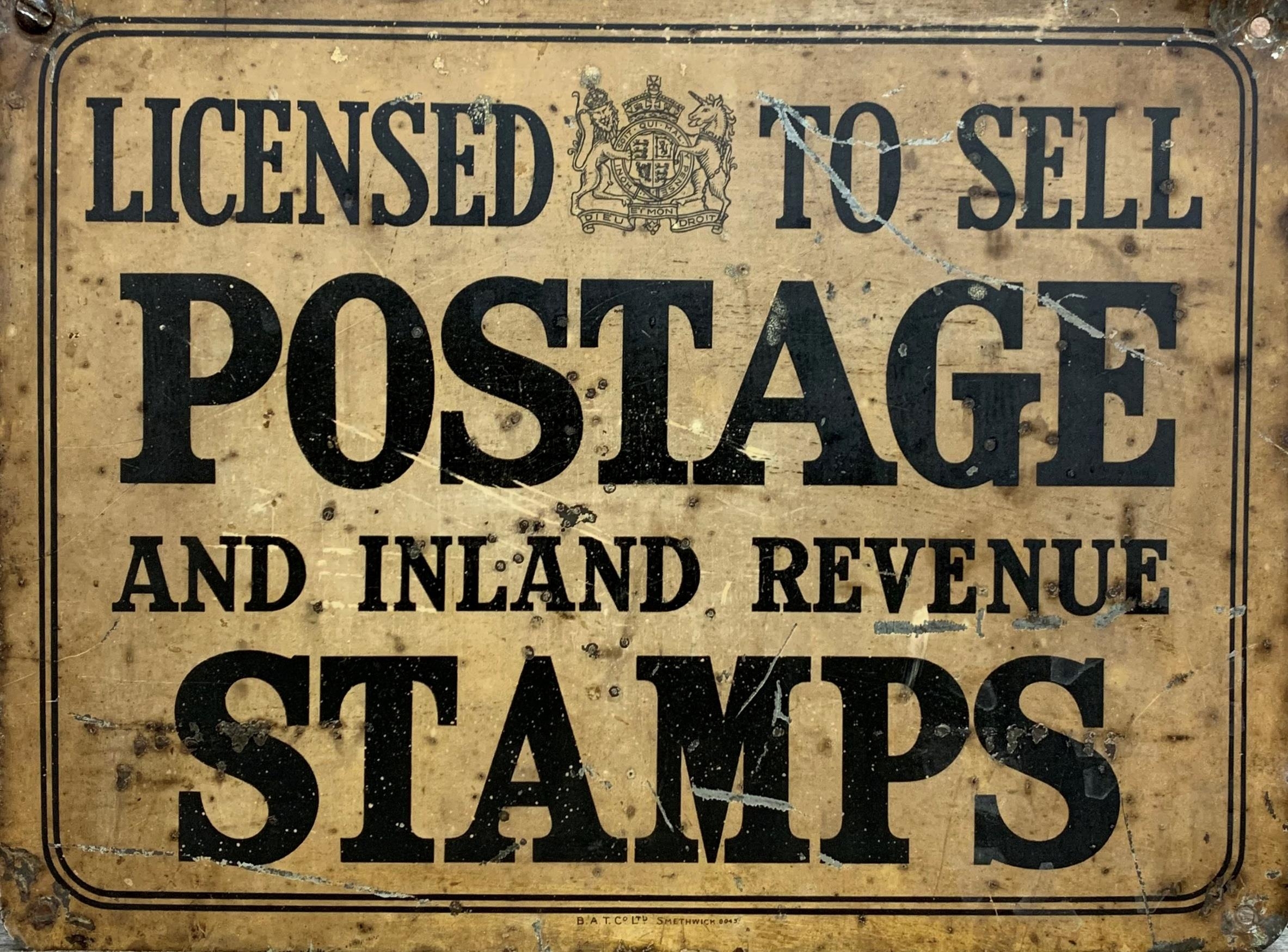 Vintage 'Licensed To Sell Postage And Inlaid Revenue Stamps' tin wall ...
