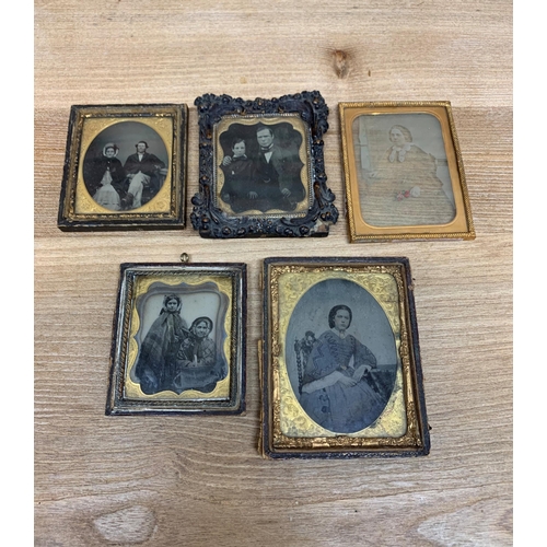 Quantity of Victorian daguerreotype portraits to include ornate carved ...