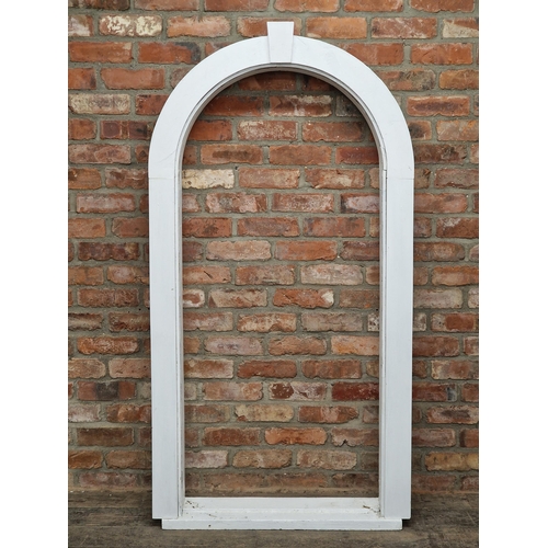 Painted wooden French arched window frame, H 177cm x W 92cm
