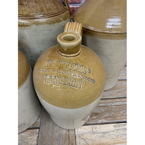 Collection of Salt Glazed Stoneware flagons various stamps including ...