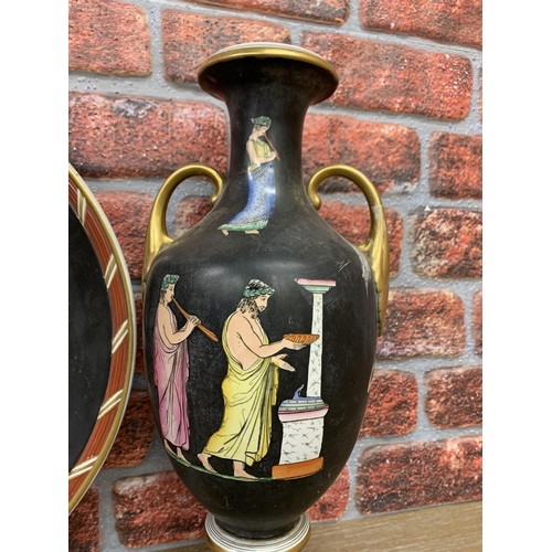 19th Century Porcelain Vase and Plate, in Ancient Greco-romano ...