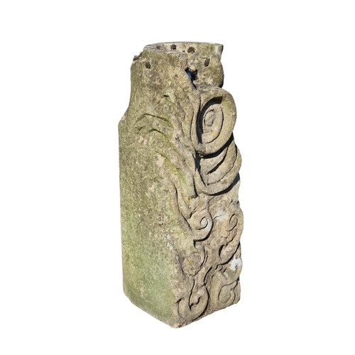 Interesting antique weathered natural stone tethering post with carved ...