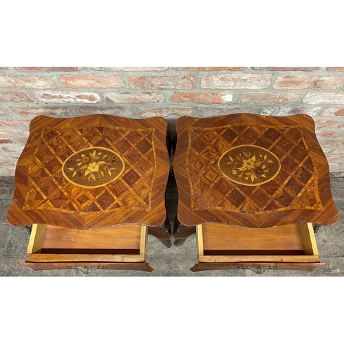 Pair of French Rococo style occasional tables with marquetry inlaid ...