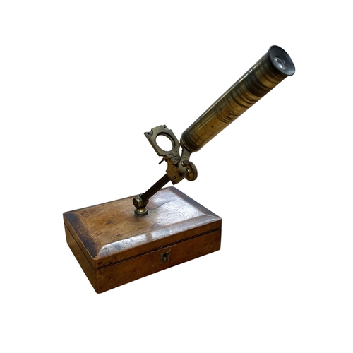 Antique Cary pocket brass microscope, the racked pillar, signed ...
