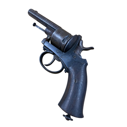 Antique Belgium 9mm six shot pinfire revolver, having an 8cm hexagonal ...