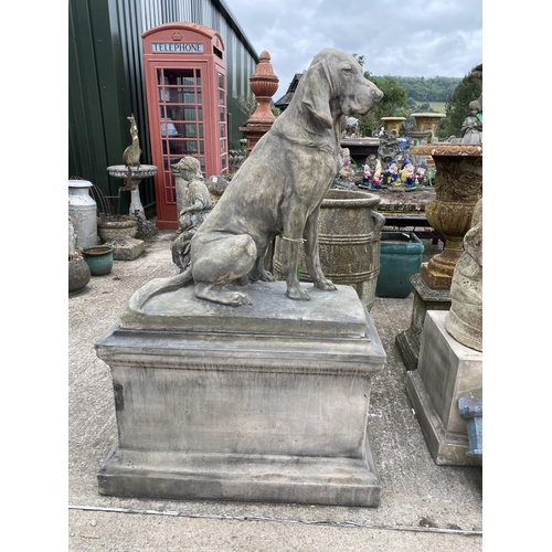 Impressive pair of reconstituted stone seated hounds upon large square ...