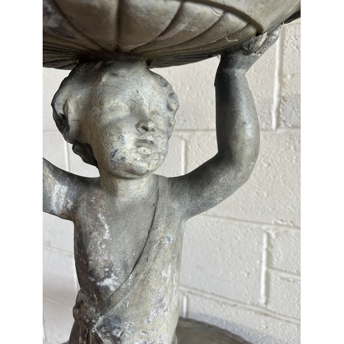 Antique Baroque style lead cherub water fountain with stylised dolphin ...