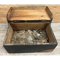 Antique wooden chest with a large quantity of coins to include ...