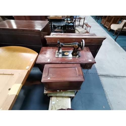 Marble top next of tables and Singer sewing machine
