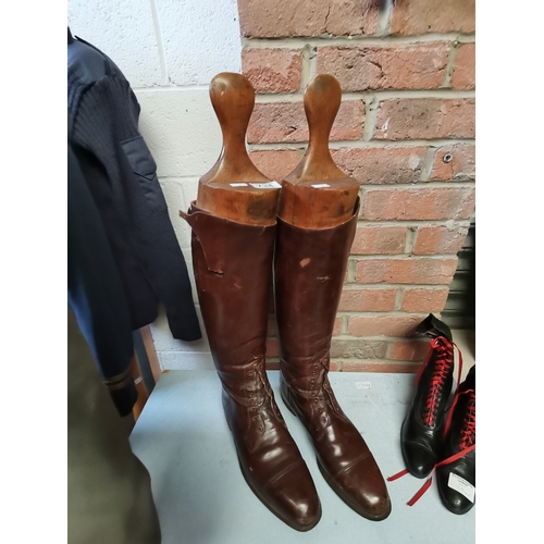 A Pair of Leather Riding Boots With Wooden Lasts. length of the sole ...
