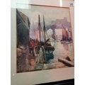 A watercolour of Whitby possibly by Frank Rouse of fishermen with the ...