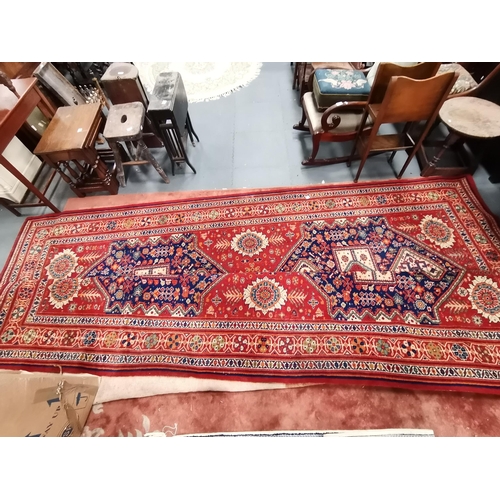 Large red and blue wool rug 360cm x 260cm