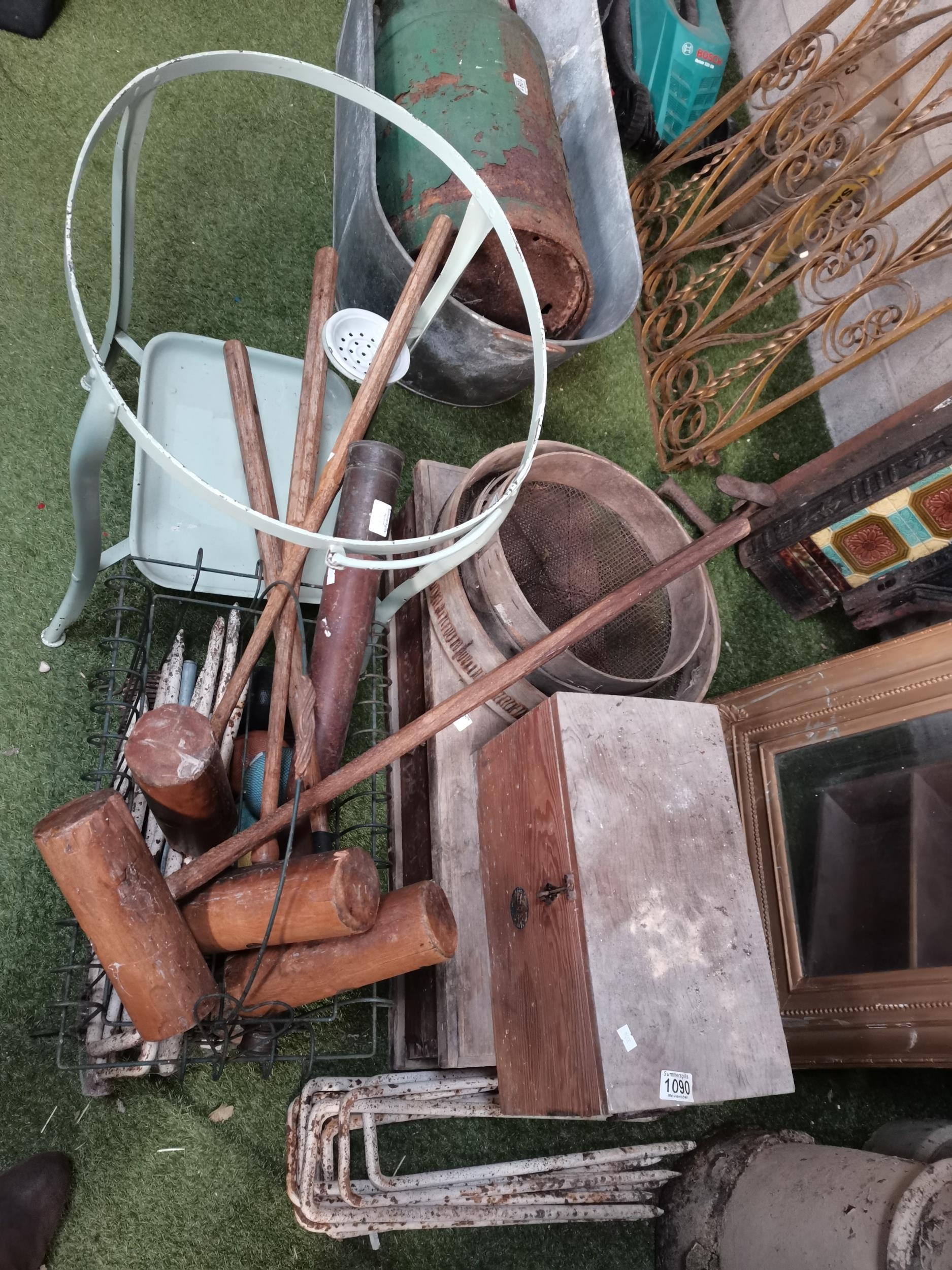 Collection of antique garden games/items including Croquet, A Juneero ...