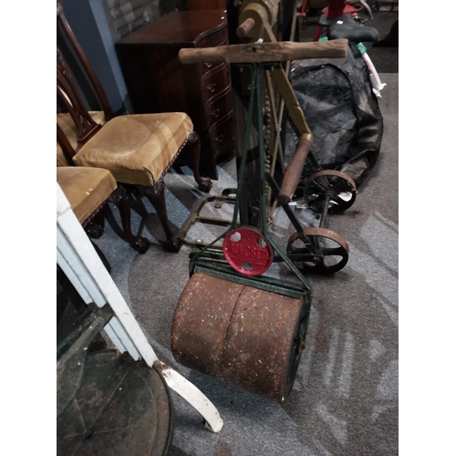 A vintage small garden roller IRONCRETE plus a press by TEASDALE BROS ...