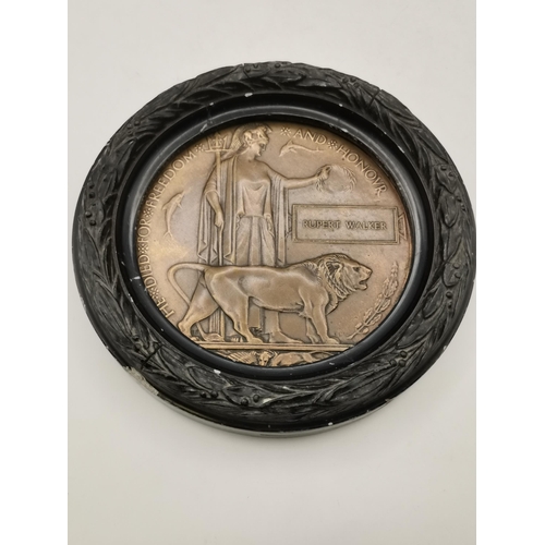 A First World War Memorial Plaque to RUPERT WALKER, the bronze Death ...