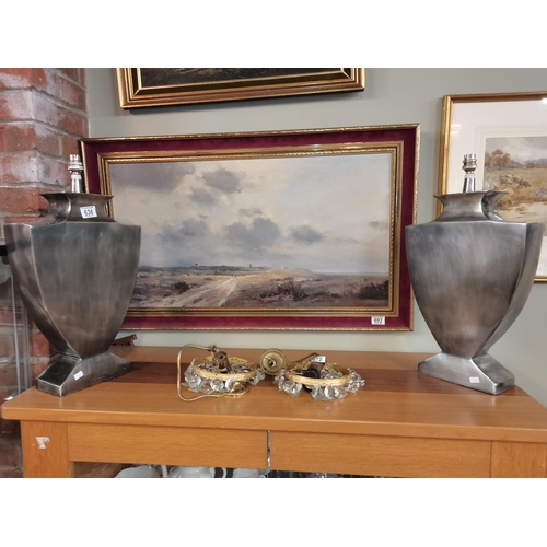 A Pair of modern brushed chrome table lamps from The Coach House plus a ...