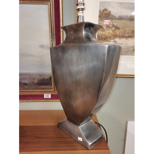 A Pair of modern brushed chrome table lamps from The Coach House plus a ...