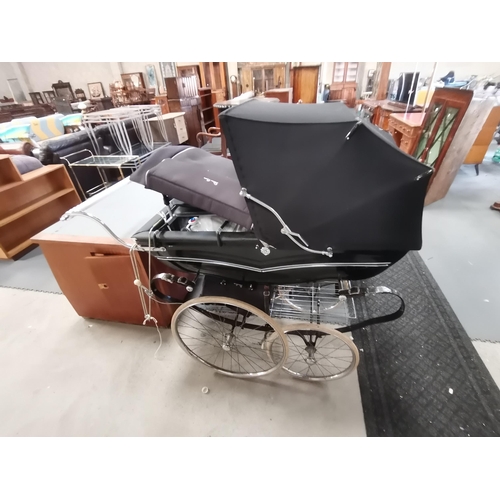 1970's Silver Cross Pram with C-sprung chassis and leather suspension ...