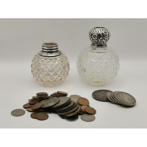 Two Edwardian silver-mounted globular cut-glass bottles by William ...