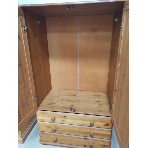 Pine single wardrobe with 3 drawers under W85cm x H151cm