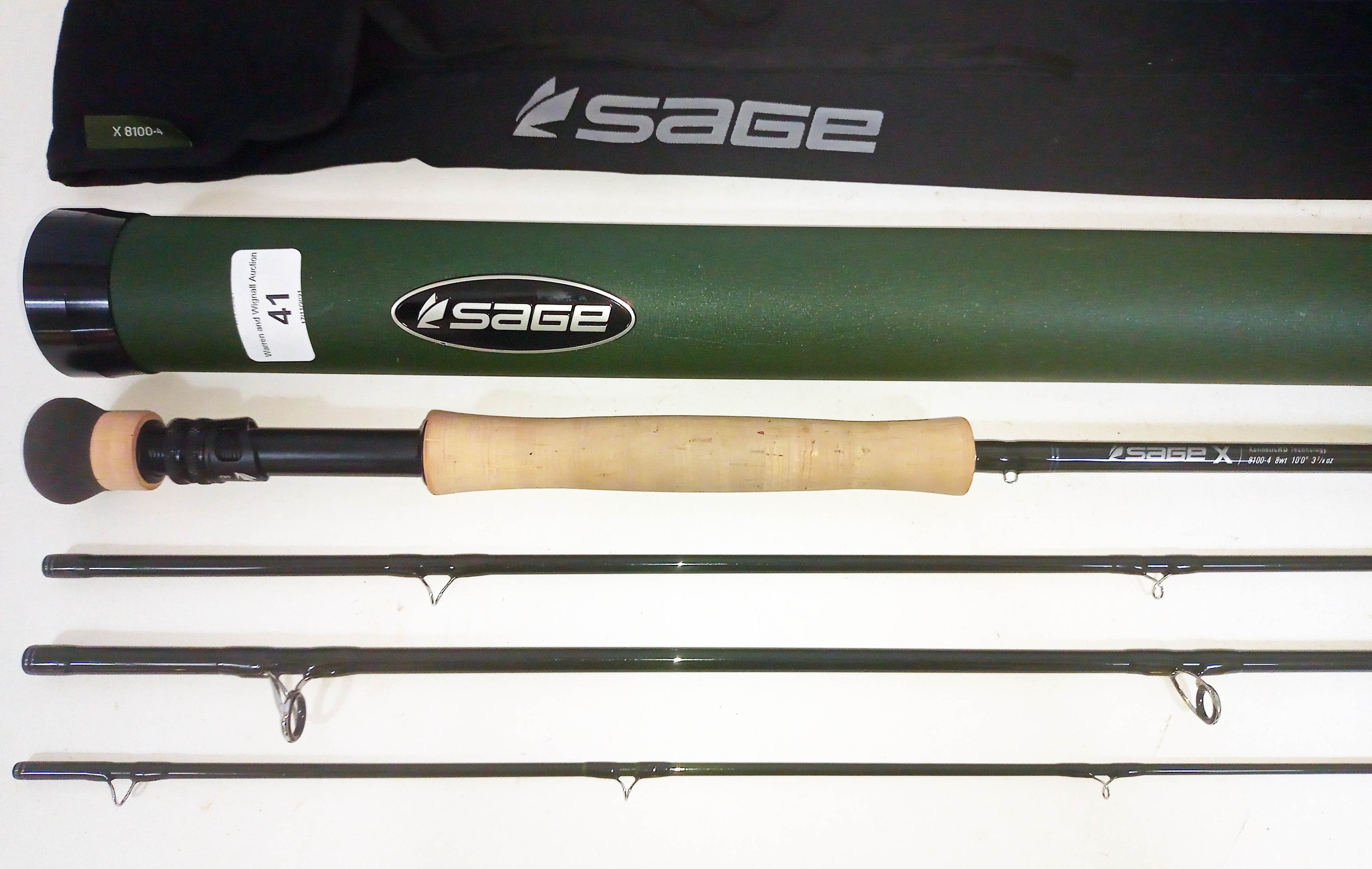 A Sage X 10'0" four piece fly fishing rod, model X 8100-4, #8 weight, 3 ...
