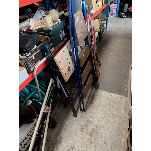 A pressure washer, workbench, garden hose reel on wheels, Flymo mower ...