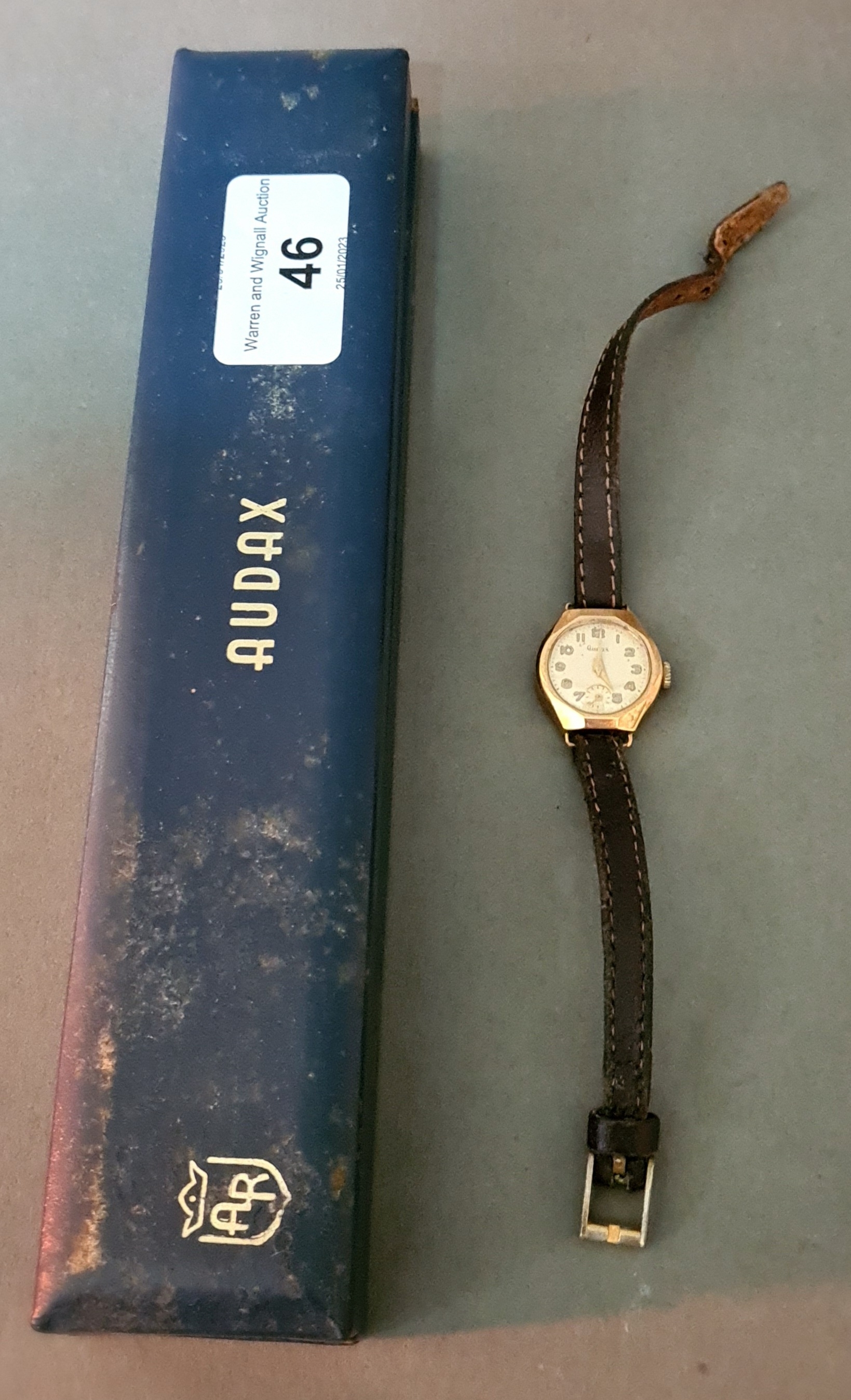 A 9ct gold cased Audax ladies watch with original box, gross wt. gold 3 ...
