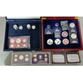 Two coin presentation boxes with contents to include 3 x United States ...